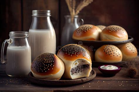 Homemade Poppy Seed Buns With Luscious Jam And Milk Glaze Stock Illustration Illustration Of