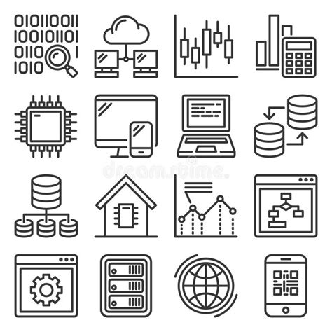 Big Data Analytics Icons Set On White Background Stock Vector