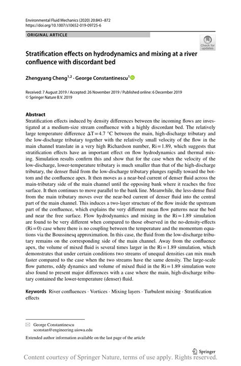 Stratification Effects On Hydrodynamics And Mixing At A River