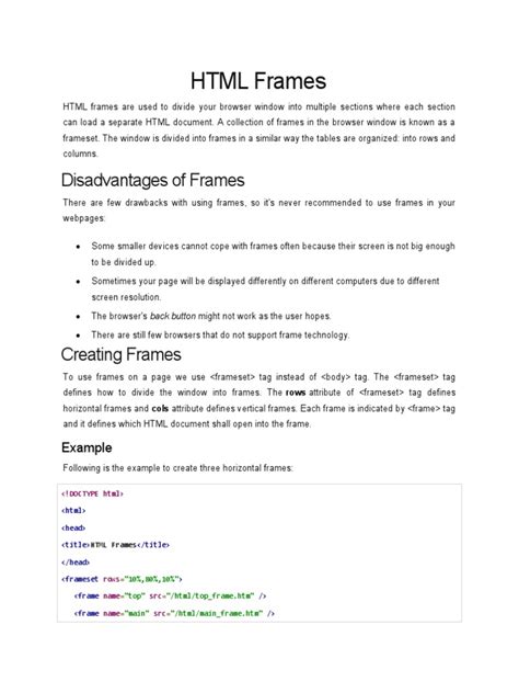 Html Frames Pdf Html Element Html