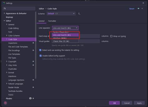 Webstorm 줄바꿈 Unix And Macos로 설정 Lf