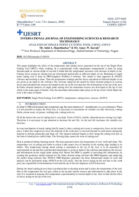 Pdf Analysis Of Single Point Cutting Tool Using Ansys