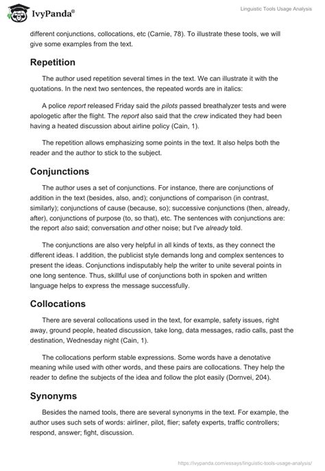 linguistic tools usage analysis 1910 words critical writing example
