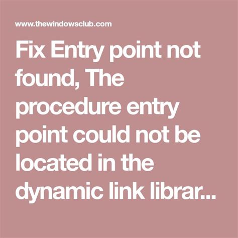 Troubleshooting Fix Entry Point Not Found Error On Windows