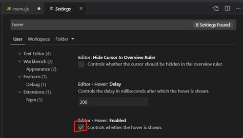 How Can I Disable Hover Tooltip Hints In Vs Code Stack Overflow