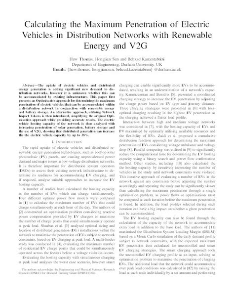 Calculating The Maximum Penetration Of Electric Vehicles In Distribution Networks With Renewable