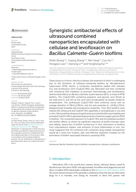 Pdf Synergistic Antibacterial Effects Of Ultrasound Combined
