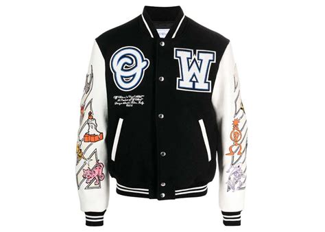 Off White Logic Patch Varsity Jacket Blackmulticolor Mens Us