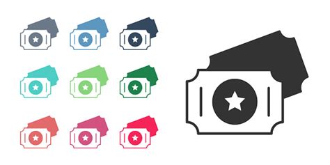 흰색 배경에 격리 된 블랙 서커스 티켓 아이콘 놀이 공원 다채로운 아이콘을 설정합니다 벡터 1에 대한 스톡 벡터 아트 및 기타 이미지 Istock