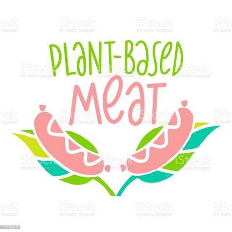 식물 기반 고기 개념 비건 제품 소시지와 녹색 잎은 흰색 배경에 고립되어 있습니다 유기농 천연 채식 주의 식품 벡터 그림입니다 개념에 대한 스톡 벡터 아트 및 기타 이미지