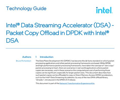 Intel® Data Streaming Accelerator Dsa Packet Copy Offload In Dpdk