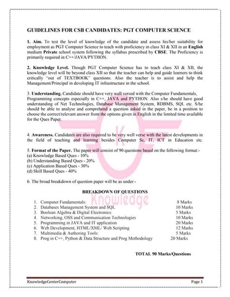 Aps Pgt Computer Science Syliabus Pdf