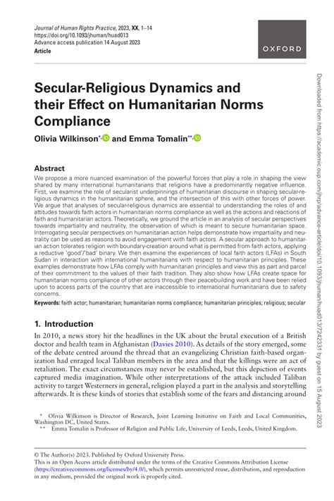 Pdf Secular Religious Dynamics And Their Effect On Humanitarian Norms Compliance