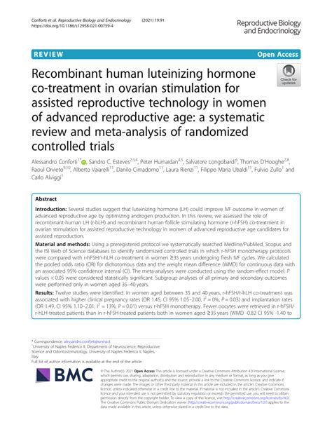 Pdf Recombinant Human Luteinizing Hormone Co Treatment In Ovarian Stimulation For Assisted