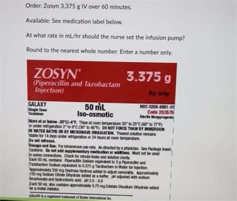 Solved Order Zosyn 2 25 G In 50 Ml D5w Iv Over 30 Minutes