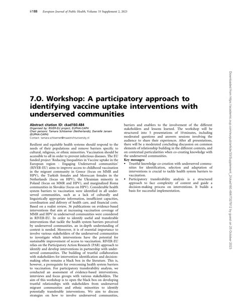 Pdf 7o Workshop A Participatory Approach To Identifying Vaccine