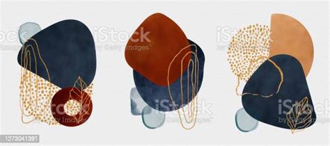 수채화 기하학적 모양 황금 선 스플래시 및 얼룩 물 방울의 그룹의 집합 추상일러스트와 모던 프린트 테라코타에 대한 스톡 벡터 아트 및 기타 이미지 Istock