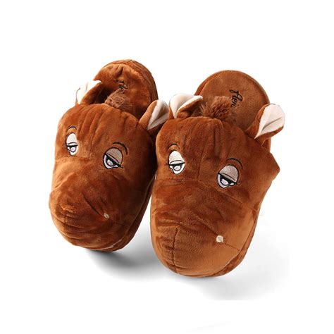 Dark Brown Donkey Animal Stufffed Plush Cotton Indoor Warm Slippers