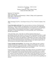 Intro To Psychology Syllabus Introduction To Psychology PSYC Fall Monday Wednesday