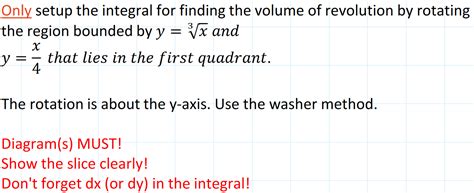 [solved] only setup the integral for finding the volume of