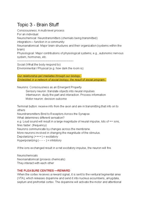 Psy100h1 Utsg Lecture Notes Topic 3 Brain Stuff Topic 3 Brain