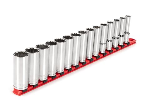 15 Piece 1 2 Inch Drive Deep 12 Point Socket Set 10 24 Mm Tekton