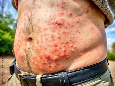 Close Up Of Itchy Rash On Abdomen Skin Showcasing Irritation And