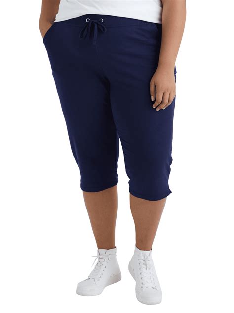 Hanes Just My Size Womens French Terry Capris Plus Size 1x Navy