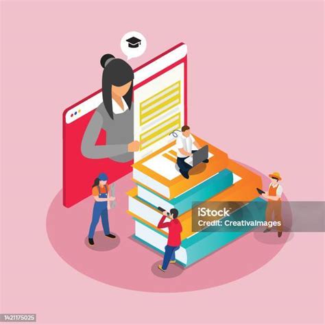 온라인 교육 아이소메트릭 3d 개념에 대한 스톡 벡터 아트 및 기타 이미지 개념 교사 교육 관련 직업 교습 Istock