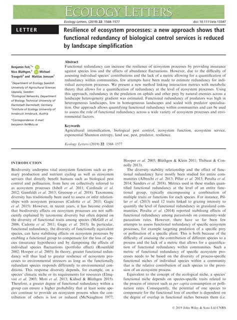 Resilience Of Ecosystem Processes A New Approach Shows That Functional Redundancy Of Biological