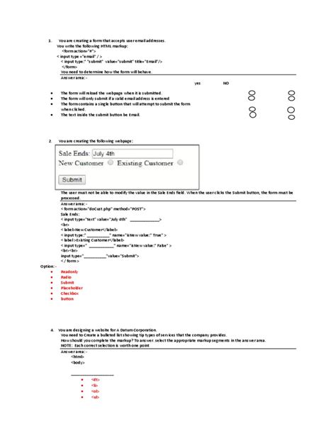 Htmlandcss Quetion Pdf Html Element Web Page