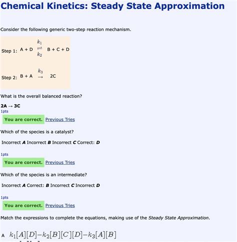 Solved Chemical Kinetics Steady State Approximation