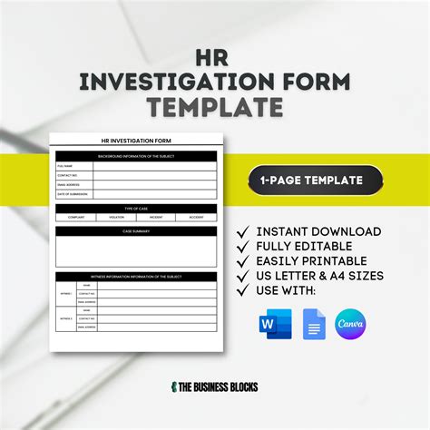 HR Investigation Form Conduct Template Complaint Form Investigation Template Investigation