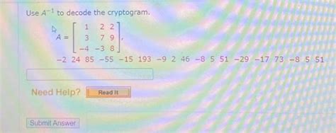Solved Use A−1 To Decode The Cryptogram Solved Use A−1 To Decode The Cryptogram