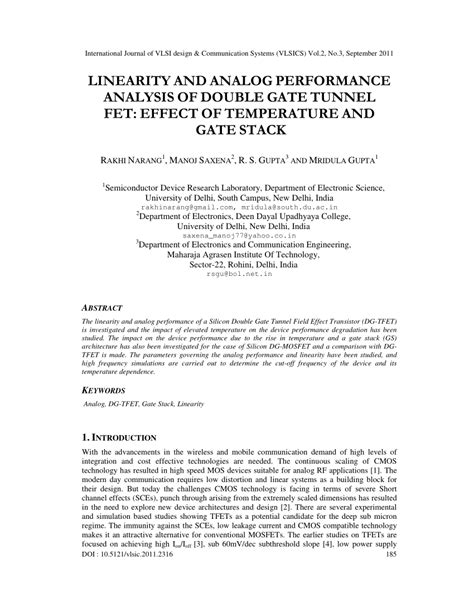 Pdf Linearity And Analog Performance Analysis Of Double Gate Tunnel Fet Effect Of Temperature