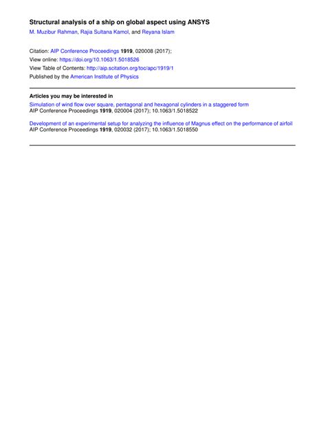 Pdf Structural Analysis Of A Ship On Global Aspect Using Ansys