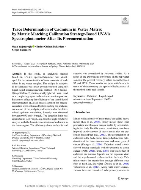 Trace Determination Of Cadmium In Water Matrix By Matrix Matching