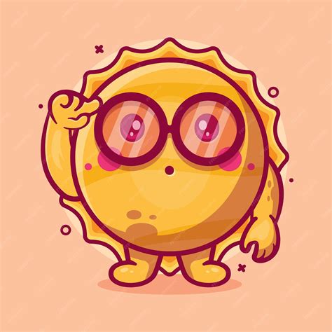 평면 스타일 디자인의 생각 식 고립 된 만화와 천재 태양 캐릭터 마스코트 프리미엄 벡터