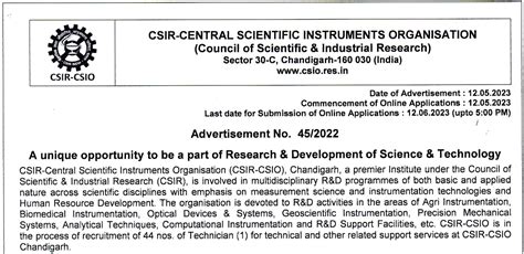 Csir Csio Technicians Recruitment 2023 Success Career