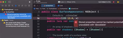 surfaceview stored properties cannot be marked potentially unavailable with available