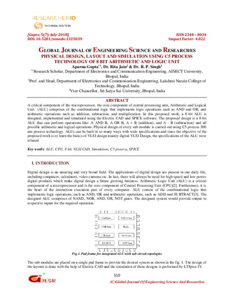 doc physical design layout and simulation using c5 process technology of 8 bit arithmetic and