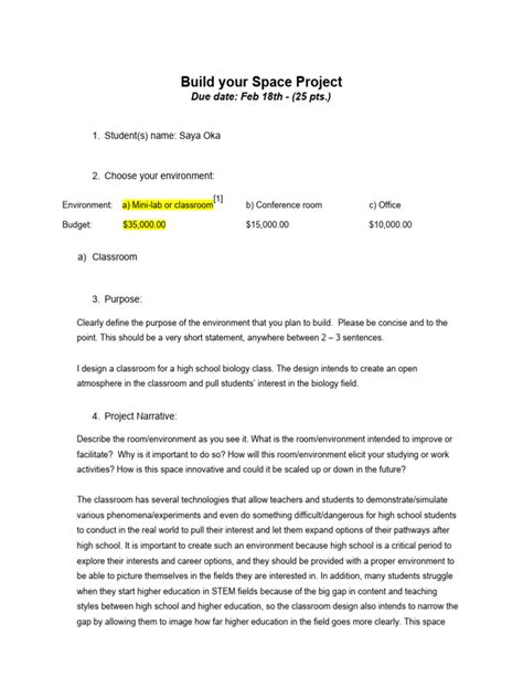 Build Your Space Project Pdf Classroom Aquarium