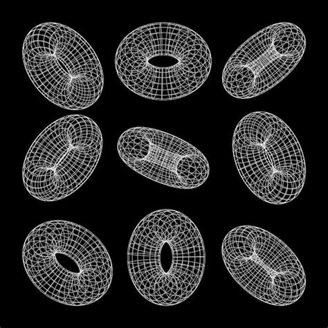 Premium Vector Wireframe Shapes Lined Torus Perspective Mesh D Grid Low Poly Geometric