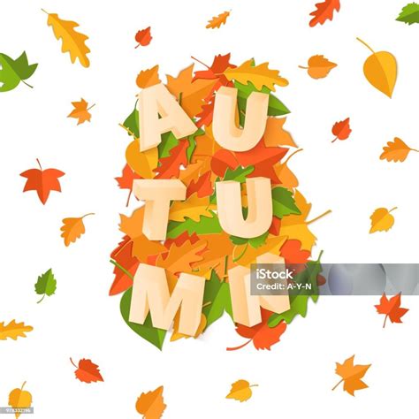 녹색 노란색 빨간색 단어가을 작곡 스타일을 잘라 종이에 흰색 바탕에 나뭇잎 가 잎 3d 디자인 포스터 배너 전단지 T셔츠 인쇄 벡터 카드 일러스트 레이 션에 대 한 현실적인