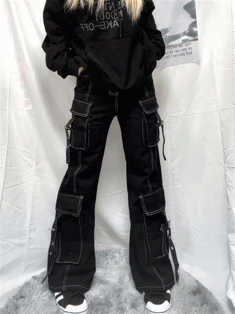 Y2k힙무드 스티치 포인트 스트랩 카고 롱 팬츠 데님 빈티지 핏보장 에이블리