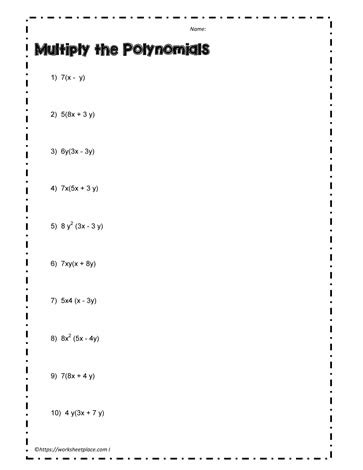 Multiply The Polynomials Worksheets