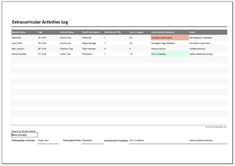 Extracurricular Activities Log Template For Excel Download
