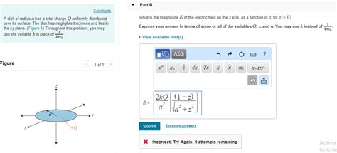 Solved Part B A Disk Of Radius A Has A Total Charge