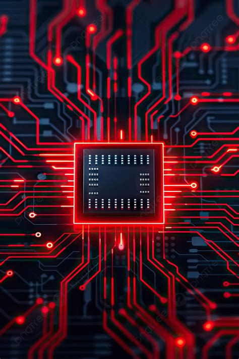 Red Circuit Board With Chip Futuristic Background Of Digital Technology Concept Wallpaper Image