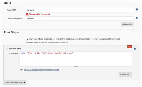 Maven Jenkins Post Build Step Ignores Run Only If Build Succeeds